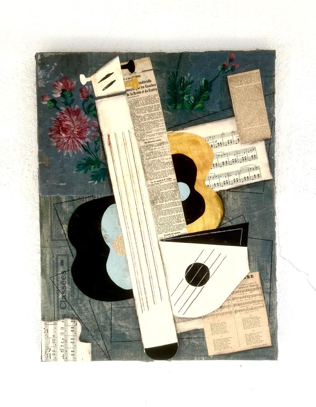 1930s French Cubism Collage and Painting on Canvas. Cubist Composition ...