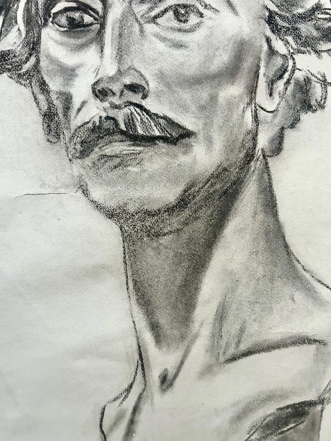 1910s French Charcoal Drawing. Portrait of a Frenchman With Mustache ...