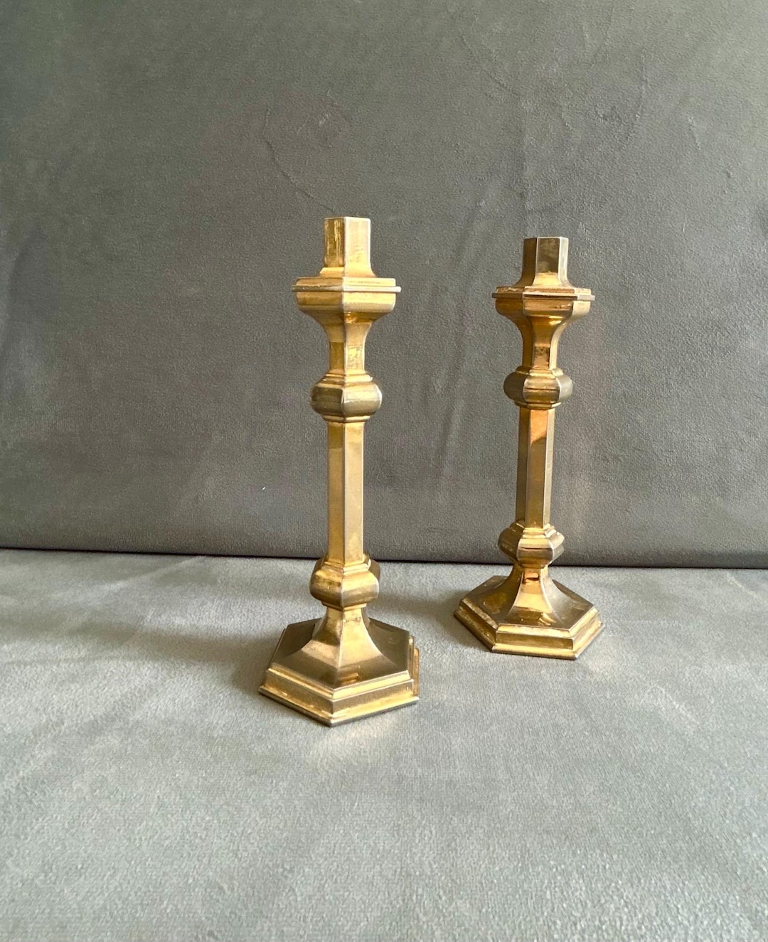 1930s French Art Deco Antique Pair of Heavy Brass Mini Candelabra for ...