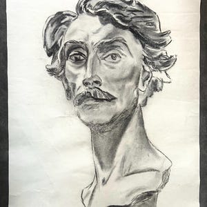 1910s French Charcoal Drawing. Portrait of a Frenchman With Mustache ...