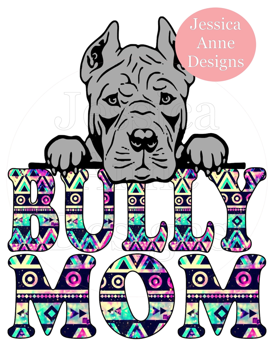American Bully Mom Purple and Teal Aztec Tribal Serape PNG Sublimation ...