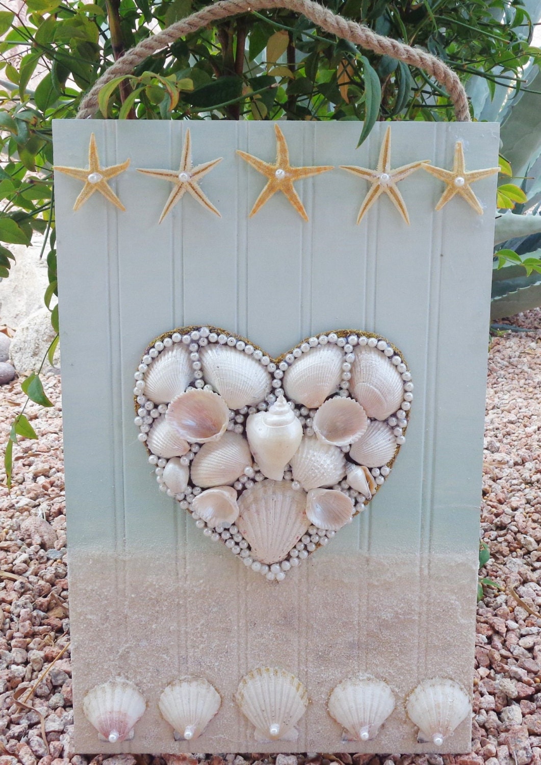 Seashell Heart Original Beach Decor Handpainted Ocean | Etsy