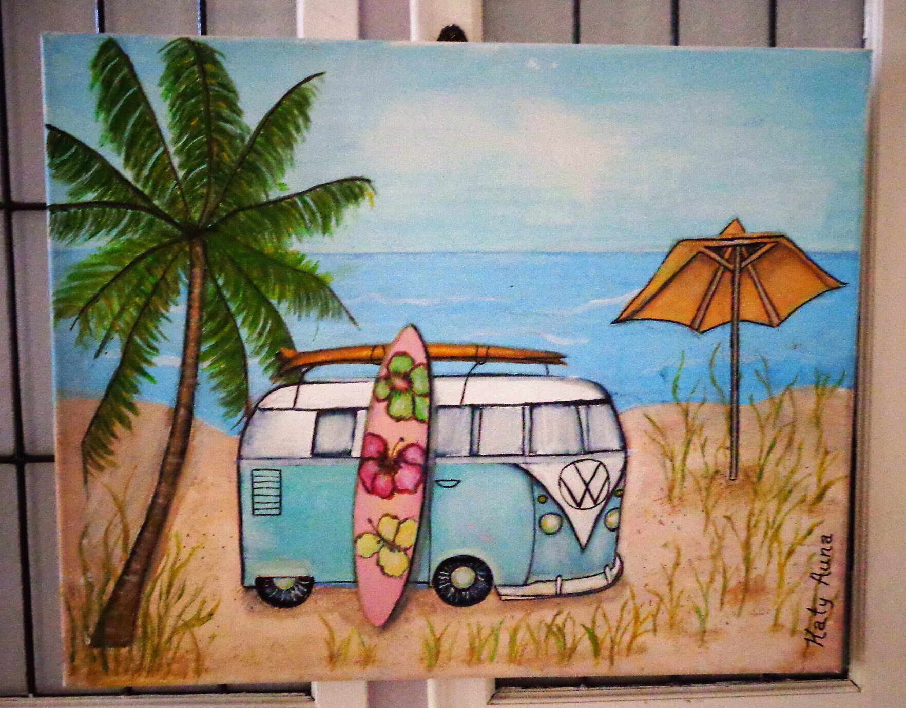 VW Beach Bus Surfer Art Acrylic Painting Coastal Wall Art | Etsy