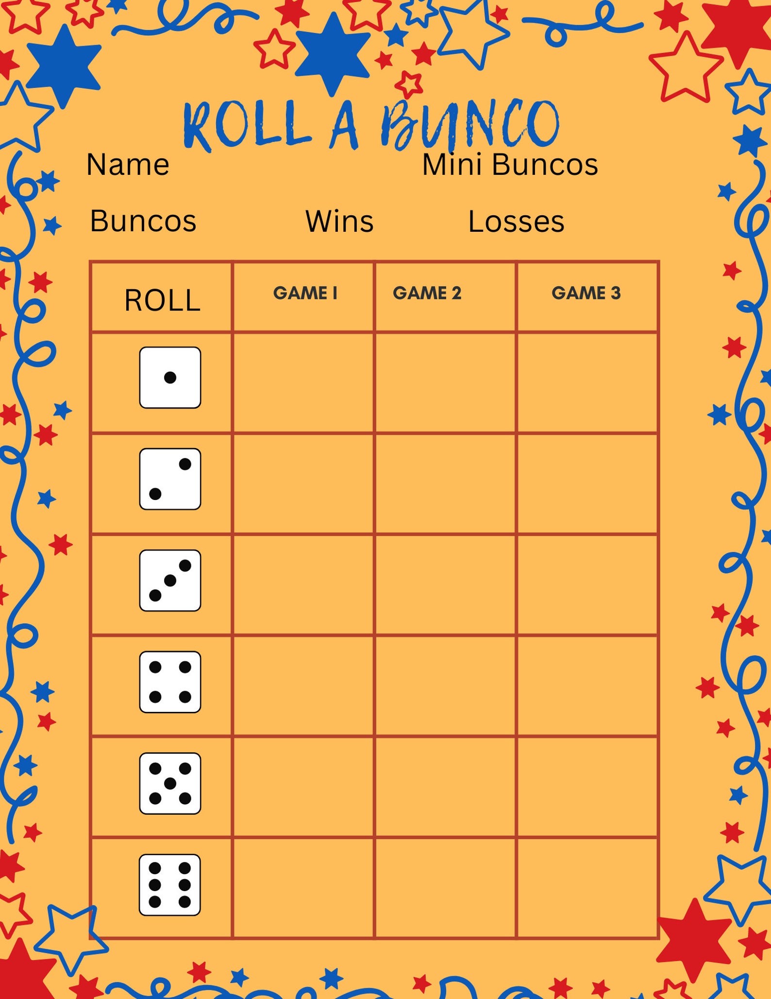Bunco 4th of July Scorecard | Bunco Score Card | Foldable Table Tent ...