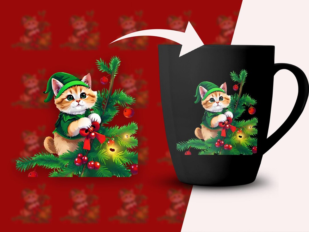 Elf Cat Climbing A Christmas Tree, Digital Download - Etsy