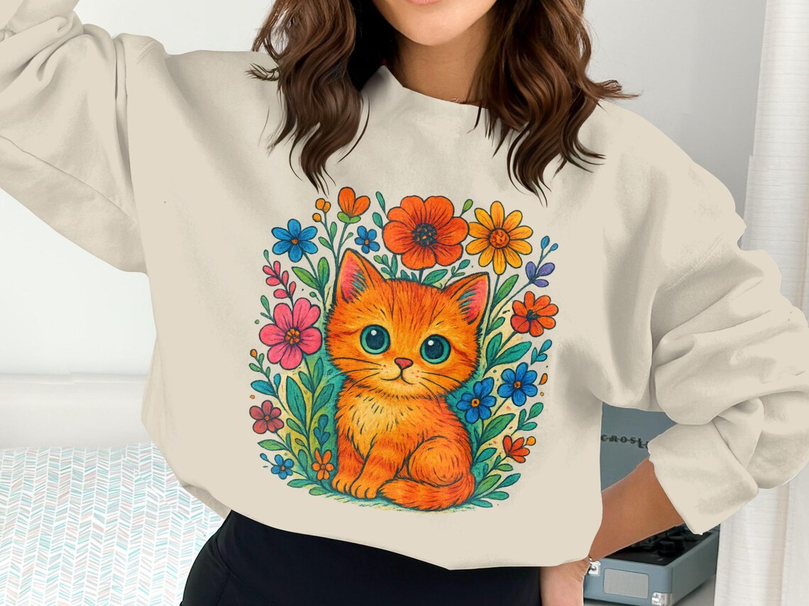 Orange Kitten PNG, Floral Cat Clipart, Cute Cat Png, Kitty Png, Flower ...