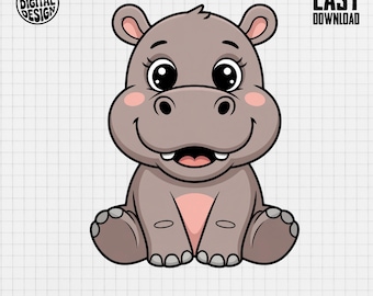 Baby Hippo Clipart, Cute Baby Animal Clipart, Baby Nursery Clipart ...