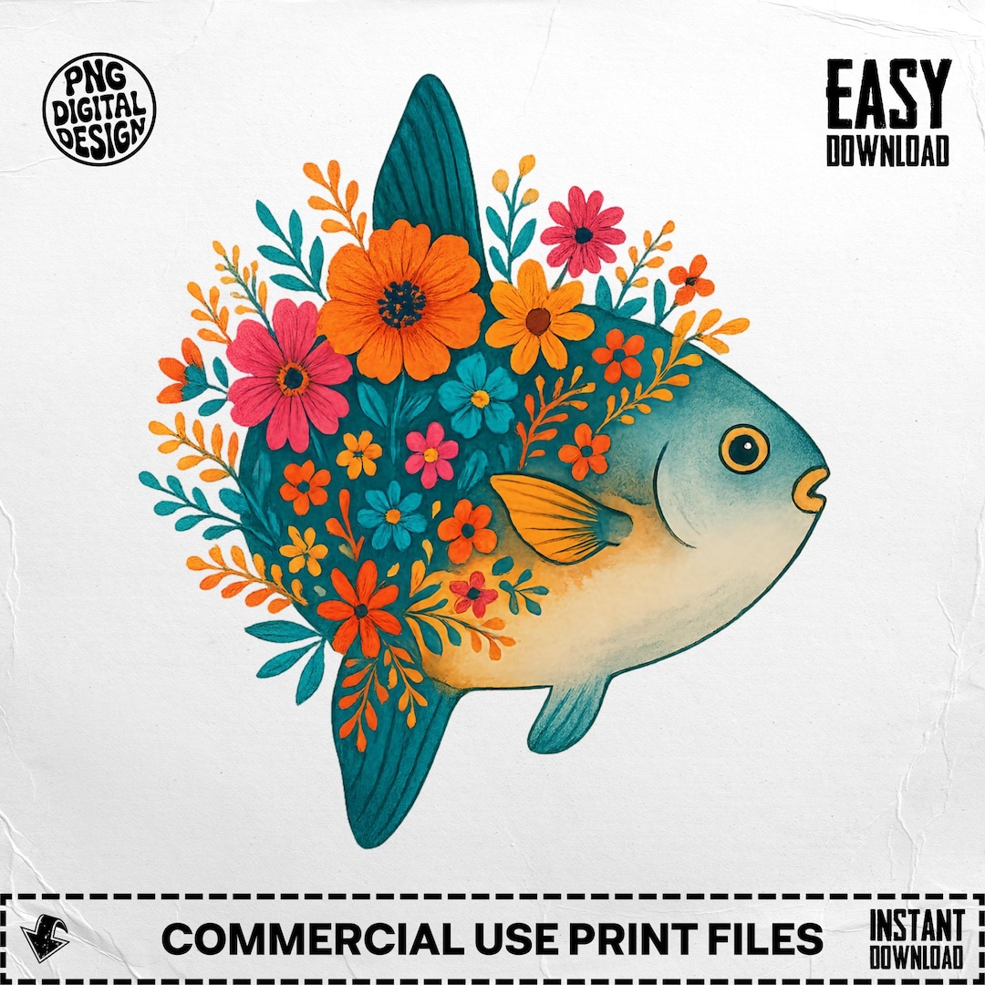 Floral Sunfish PNG: Flower Clipart for Summer Crafts (digital Download ...