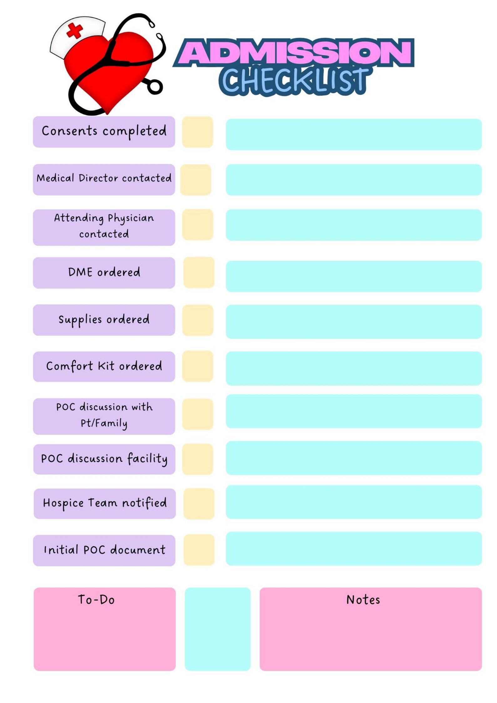 Hospice Nurse Checklist: Patient Care Planner (12 Pages) (digital ...