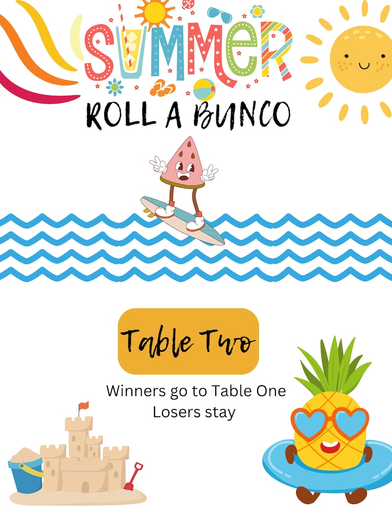 Summer Bunco Score Card: Printable Table Tent Cards (PDF) - Etsy
