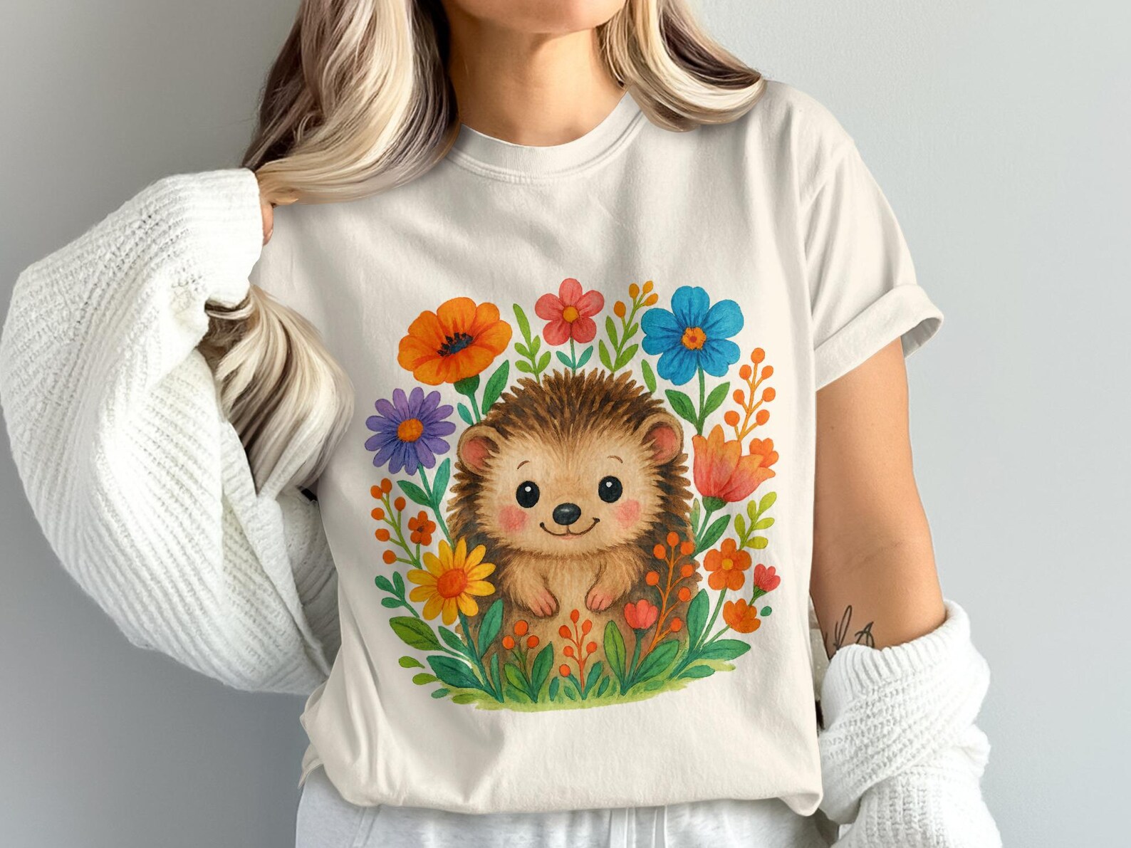 Watercolor Hedgehog PNG: Floral Clipart, Sublimation Design (digital ...