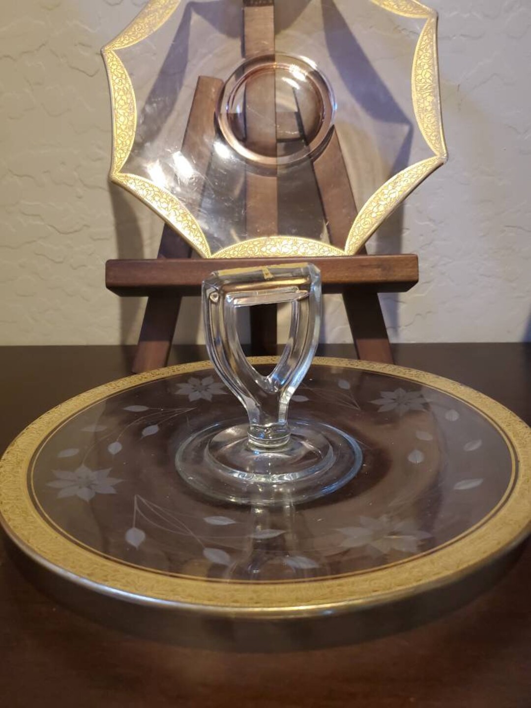 Gilt Edged Gold Rose Pattern Serving Plates Octagon and Round With ...