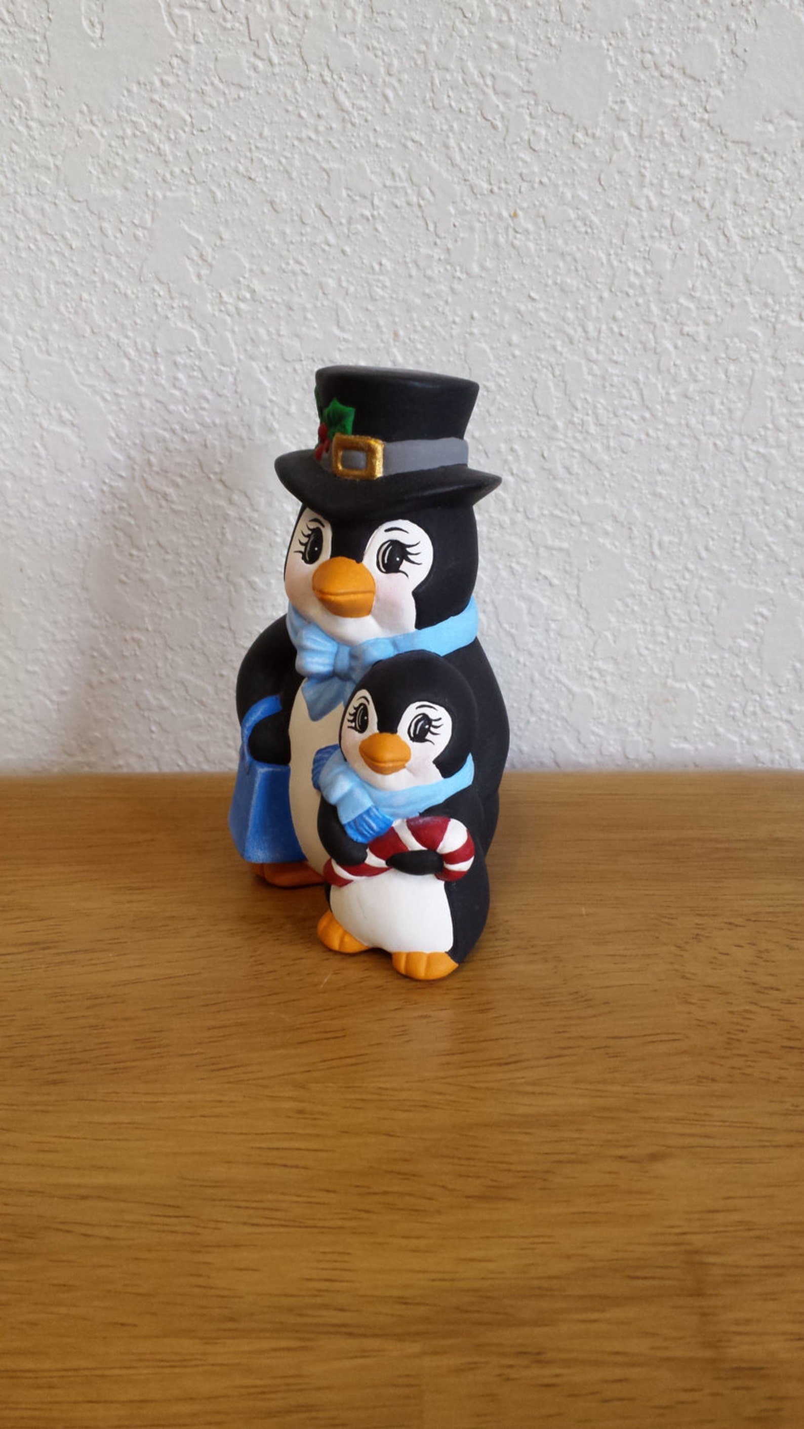 Ceramic Penguin With Top Hat and Small Penguin With Candy Cane (#41) - Etsy