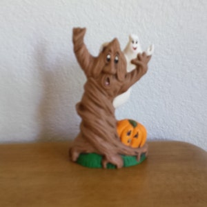 Ceramic Small Spook Tree With Ghost and Pumpkin (#788) - Etsy