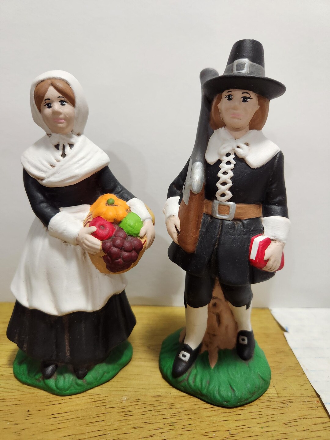 Ceramic Pilgrim Couple With Musket and Basket of Veggies (#1395) - Etsy