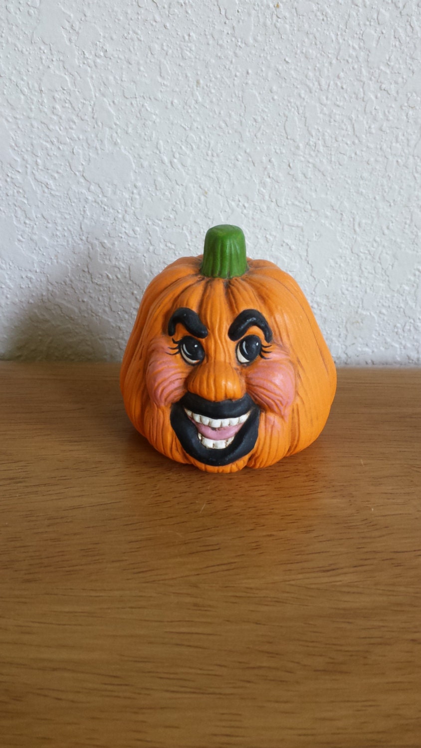 Ceramic Goofy Faced Pumpkin Laughing Black Lips 186C - Etsy