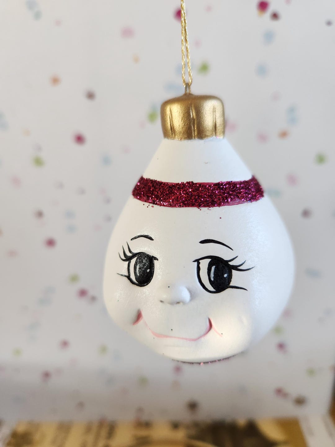Ceramic Ornament With Face With Cute Smile - Magenta Glittter (#1399 ...