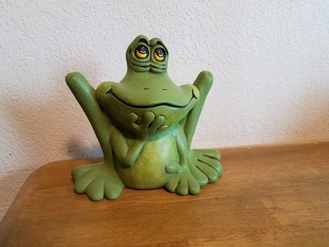 Ceramic Medium Cute Frog With Hand on Chin (jump)(#1315) - Etsy