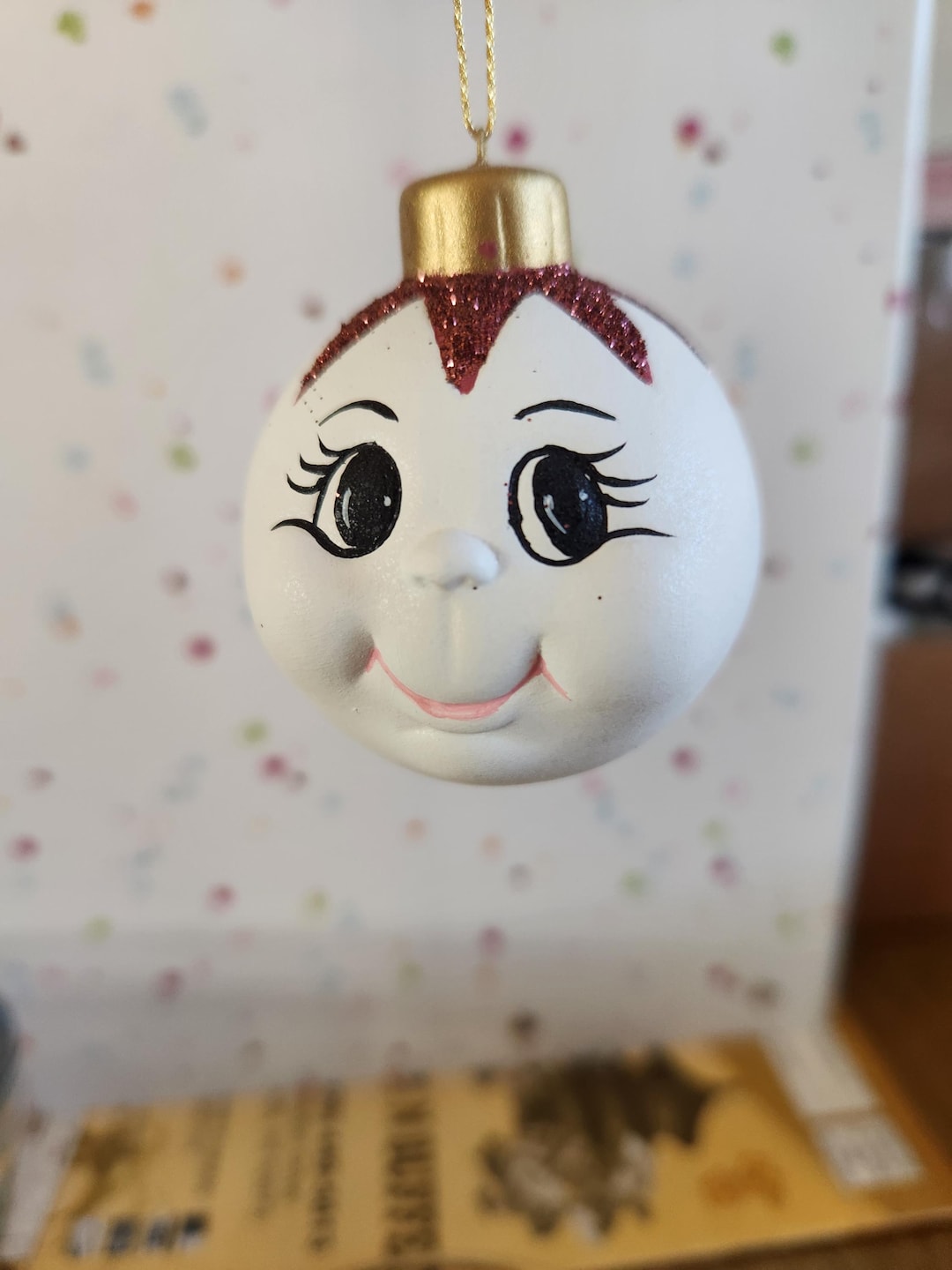 Ceramic Ornament With Face With Small Smile - Pink Glitter (#1405) - Etsy
