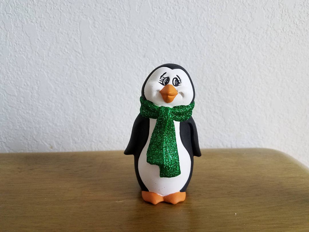 Ceramic Penguin With Green Glitter Scarf 886 Irish Green - Etsy