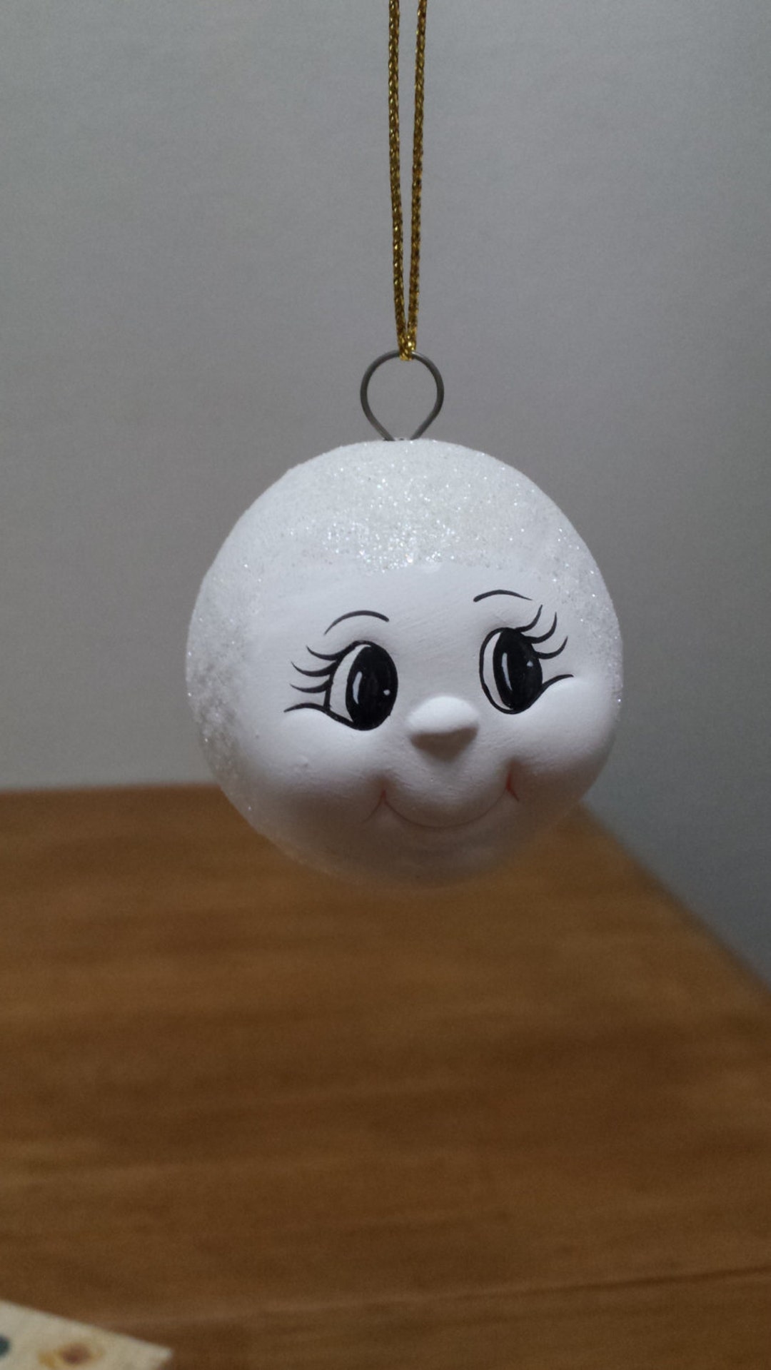 Ceramic Snowball With Face With Small Smile Ornament (#85A) - Etsy