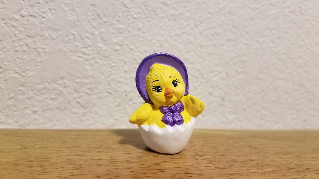 Ceramic Tiny Chick With Purple Bonnet (#1195) - Etsy