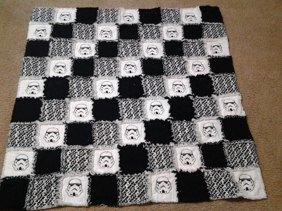 Rag Quilt Throw, Black and White, Flannel, Machine Embroidered ...