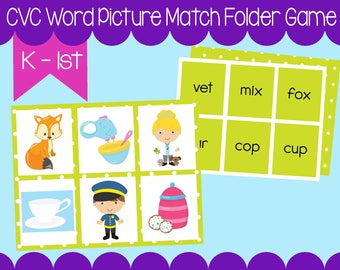 CVC Word Match Reading Game Picture Match Kindergarten 1st Grade File ...