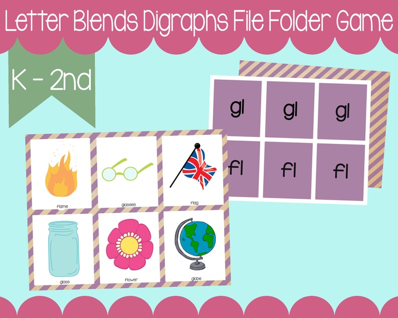 Letter Blend Digraph Picture Match Reading Game Kindergarten 1st 2nd ...