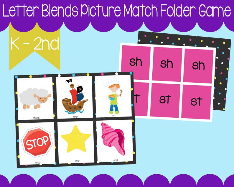 Letter Blend Picture Match Reading Game Digraph Kindergarten 1st 2nd ...