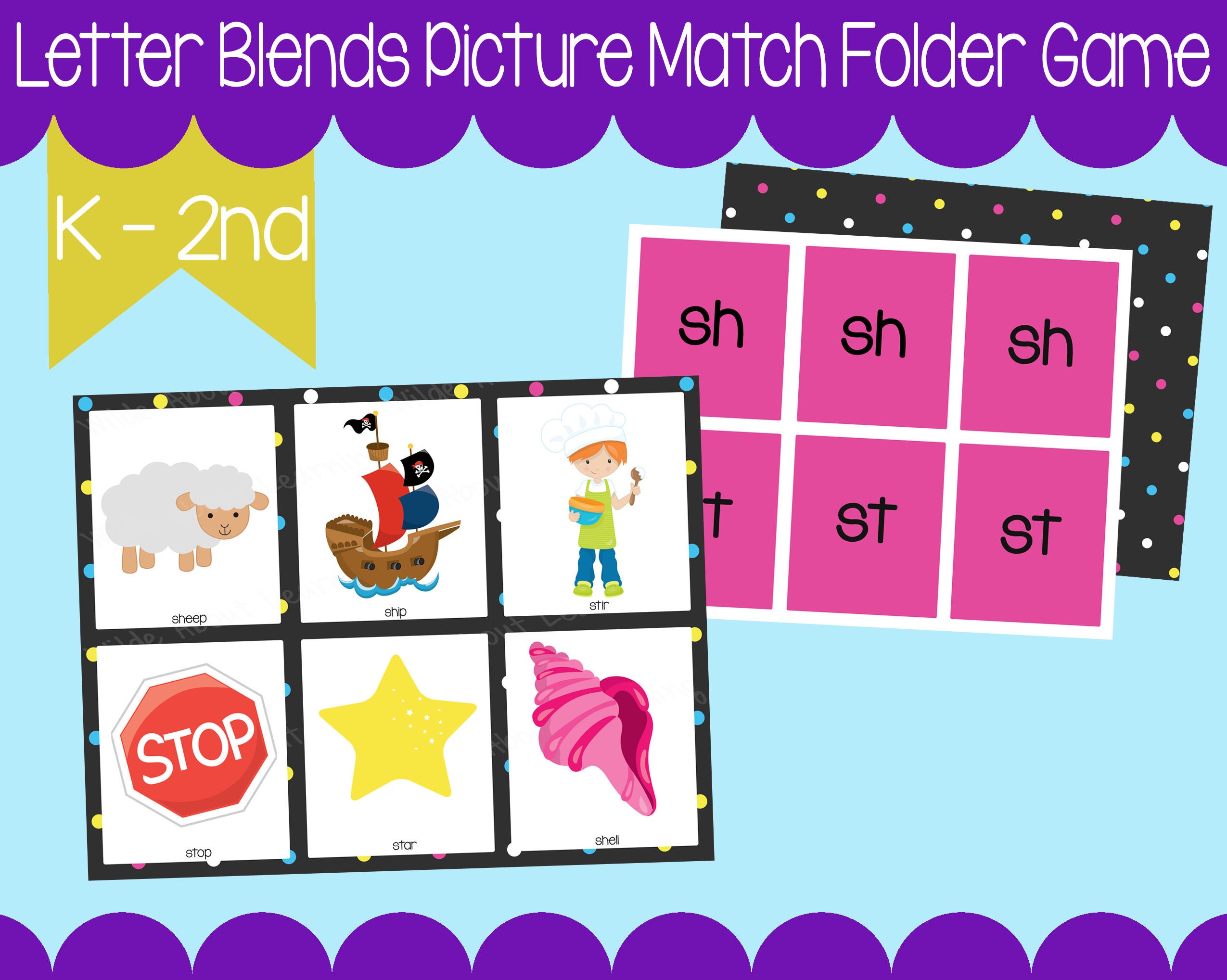 Letter Blend Picture Match Reading Game Digraph Kindergarten 1st 2nd ...