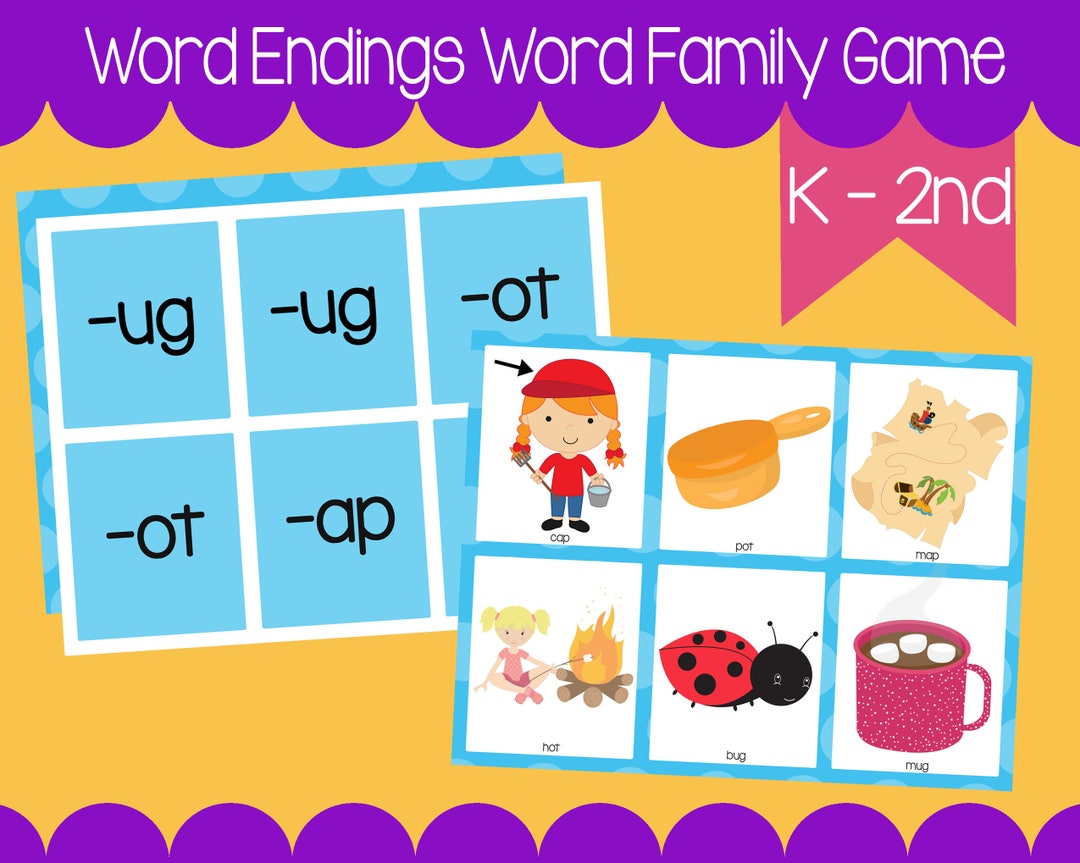 Ending Sounds Word Family Activity - Picture Match Kindergarten 1st 2nd ...