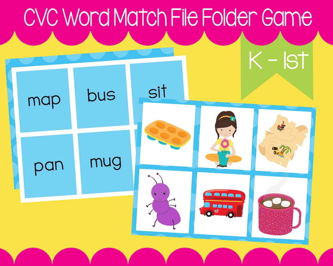 CVC Reading Game - Word Picture Match Kindergarten 1st Grade File ...