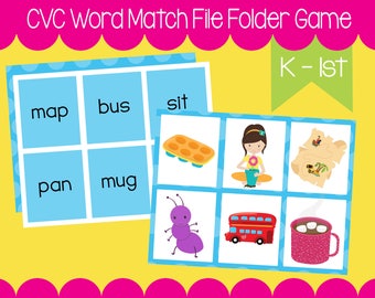 Reading Folder Game - CVC Word Picture Match Kindergarten 1st Grade ...