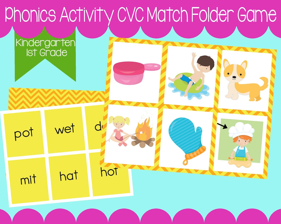 CVC Word Match Reading Game Picture Match Kindergarten 1st Grade File ...
