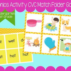 CVC Word Match Reading Game Picture Match Kindergarten 1st Grade File ...