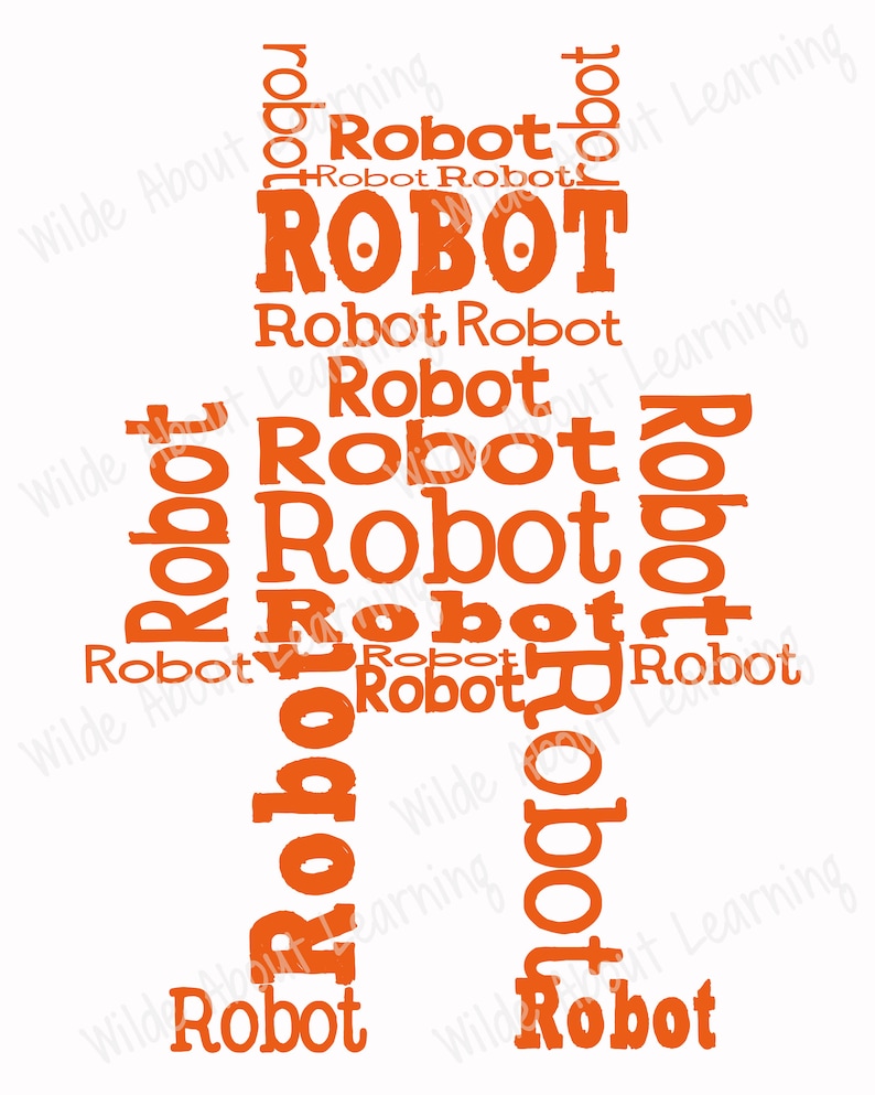 Robot Word Art 8 X 10 Orange Gray Blue White Digital Printable Little ...