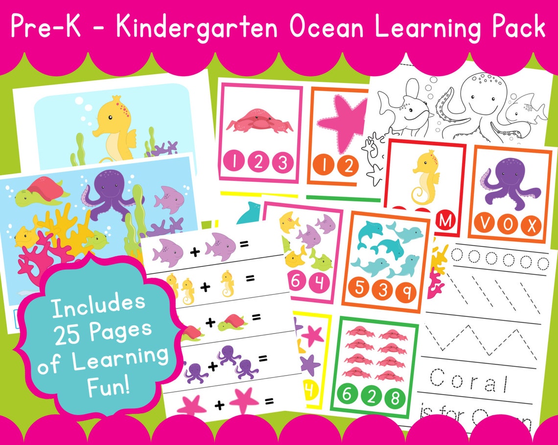 Ocean Bundle Pack Preschool Kindergarten Learning Pack & Folder Game O ...