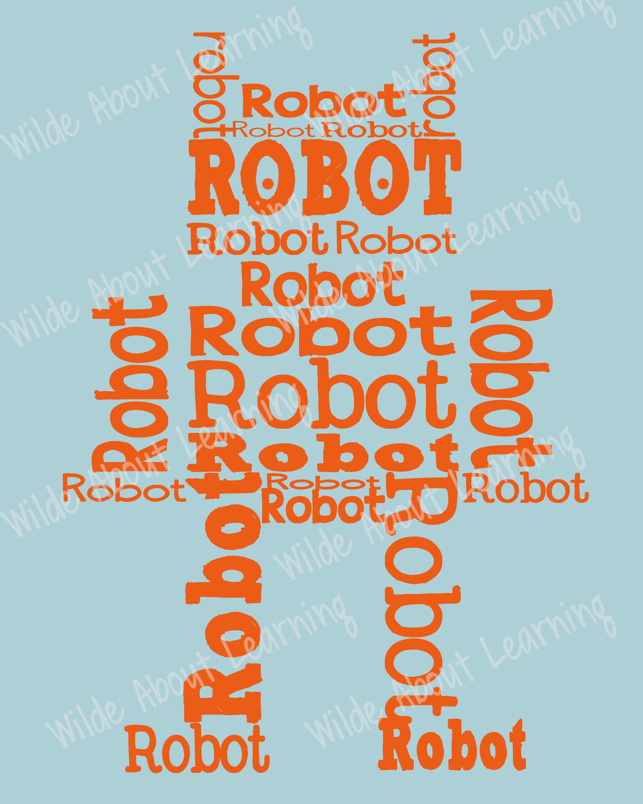 Robot Word Art 8 X 10 Orange Gray Blue White Digital Printable Little ...