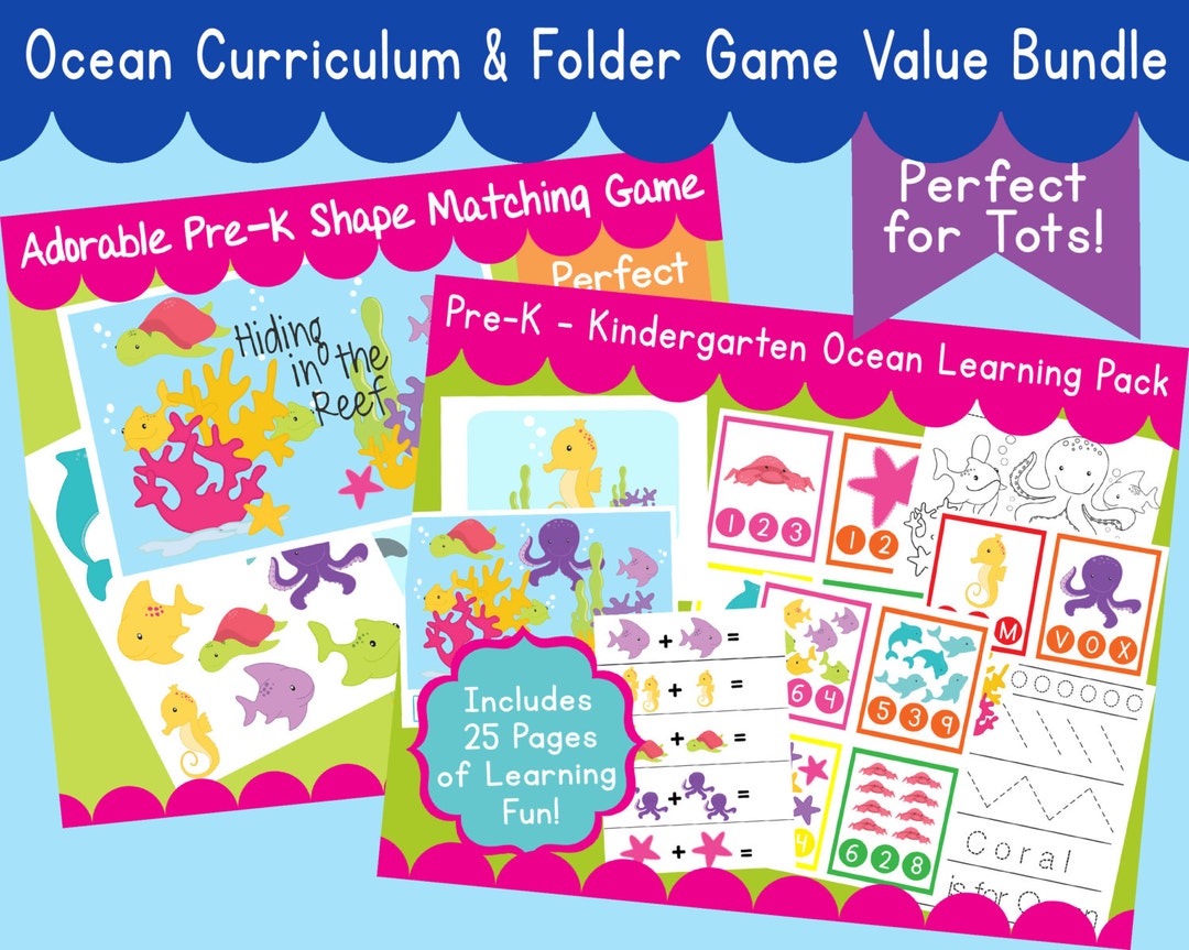 Ocean Bundle Pack Preschool Kindergarten Learning Pack & Folder Game O ...