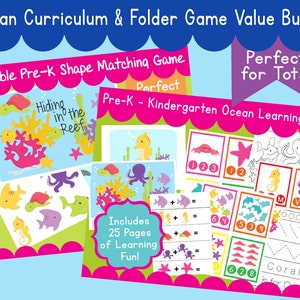 Ocean Bundle Pack Preschool Kindergarten Learning Pack & Folder Game O ...