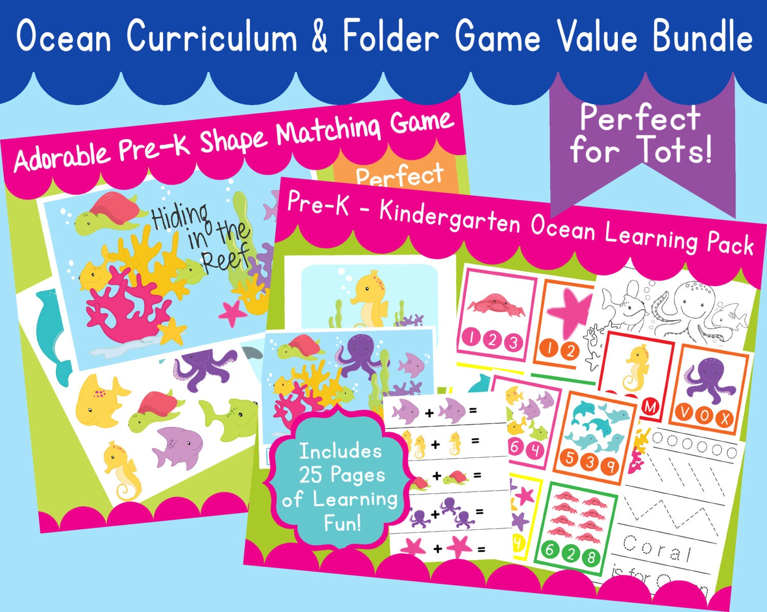Ocean Bundle Pack Preschool Kindergarten Learning Pack & Folder Game O ...