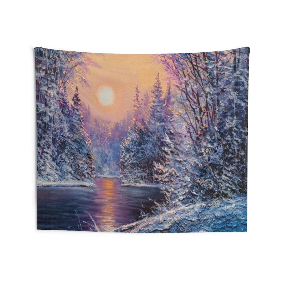 Winter Scene Nature Snow Christmas Tree Indoor Wall Tapestries ...