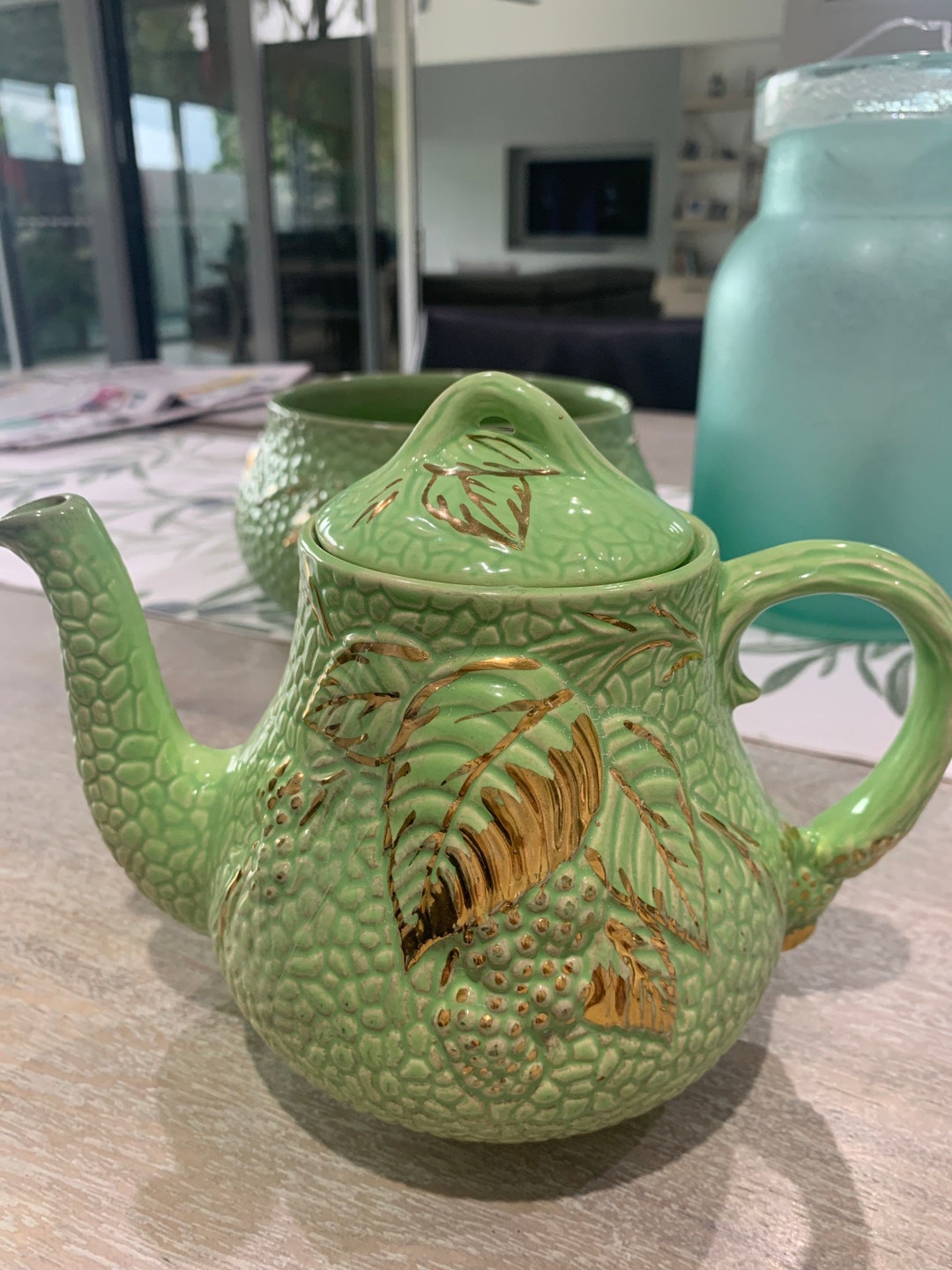 Vintage Wade Emerald Gold Teapot - Etsy