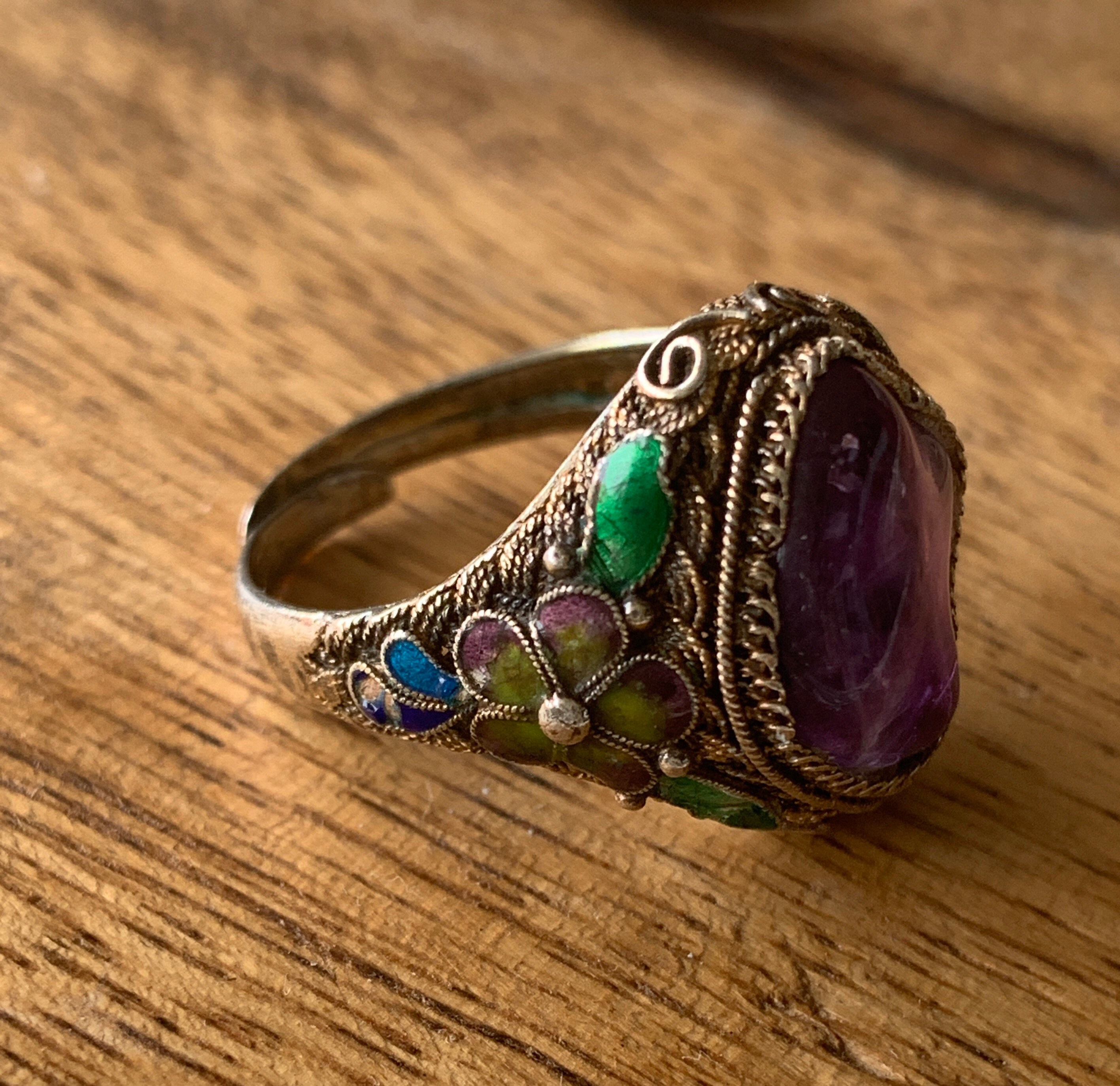 Antique/vintage Chinese Export Silver Filigree and Enamel Ring - Etsy