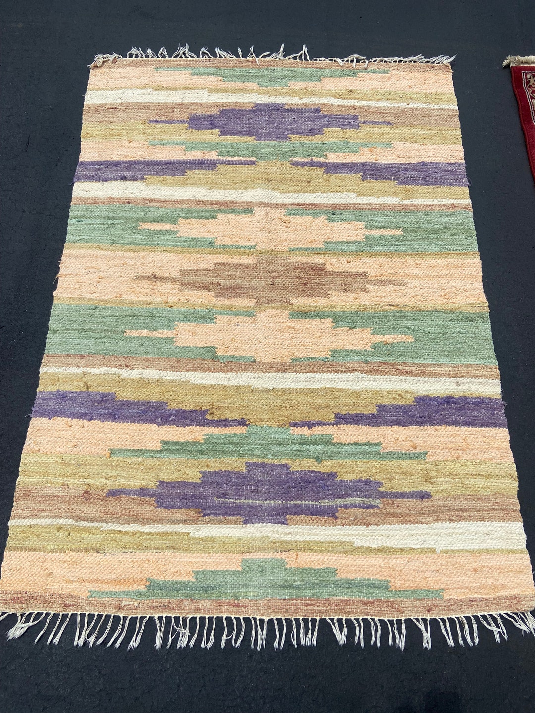 The Taos Rug Vintage Southwestern Hand Woven Pastel Boho Fringe 4 X 6 ...