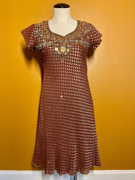 The Golden Temple Dress: Vintage Brown Gold Sequin Polka Dot - Etsy