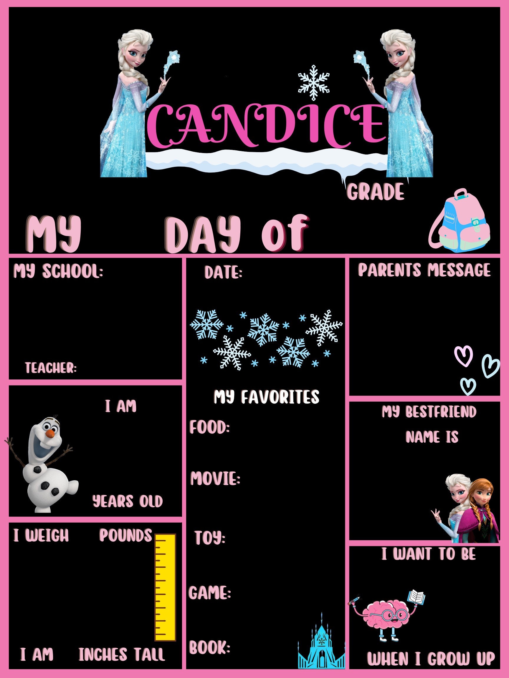 FROZEN Back to School Erasable Board First Day School Photo Board Last ...