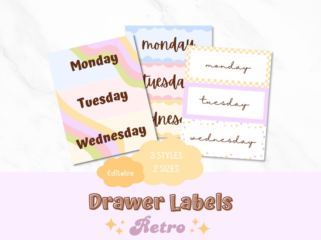 RETRO PASTEL Editable Drawer Labels, Canva Template, Printable ...