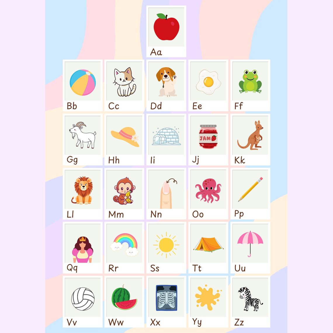 RETRO PASTEL Alphabet Posters, Alphabet Flashcards, Alphabet Chart ...